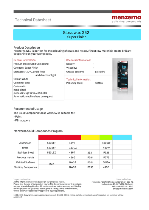 Menzerna Premium Super Finish Polishing Compound White G52 Car Polish